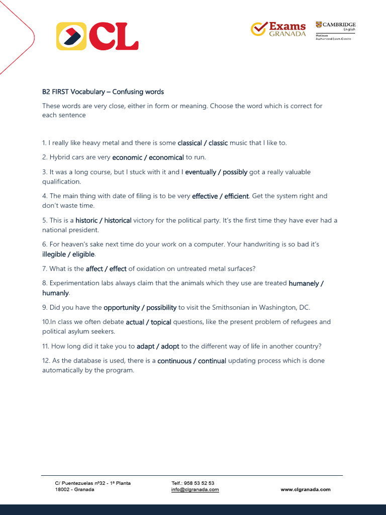 b2 First Vocabulary - Confusing Words 2 | PDF