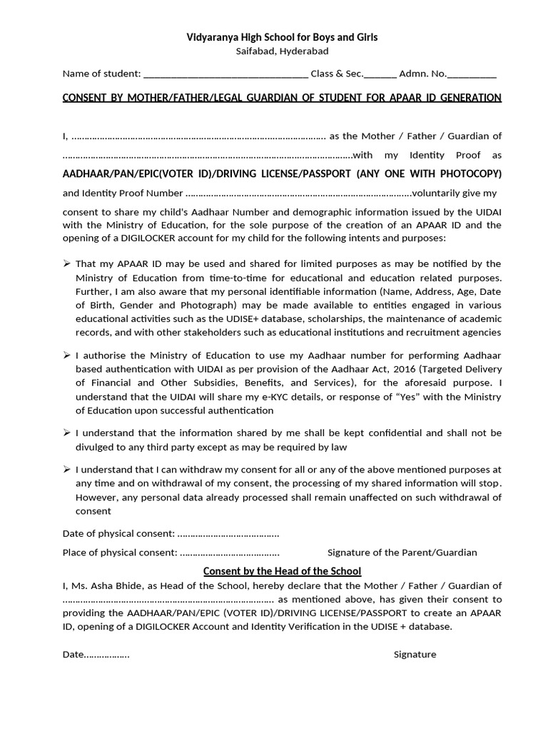 Consent_form_APAAR (1) | PDF | Authentication | Access Control