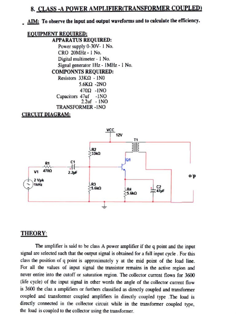 Class A Transformer Coupled Power Amplifier | PDF | Amplifier ...