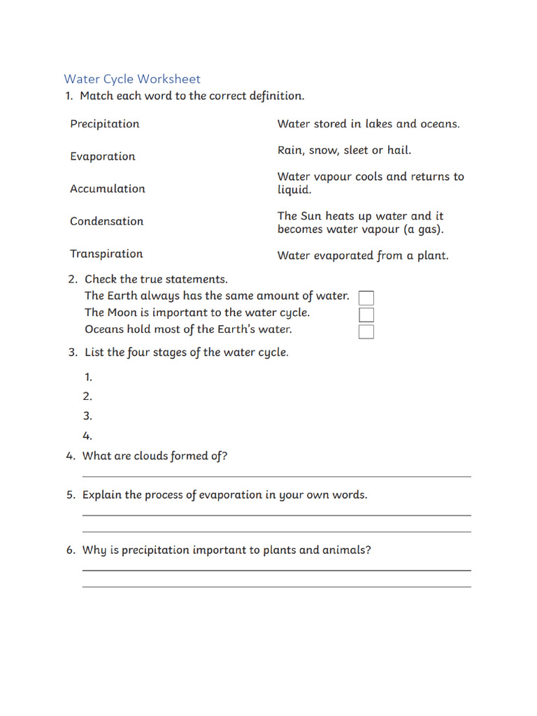 Water Cycle Worksheet | PDF