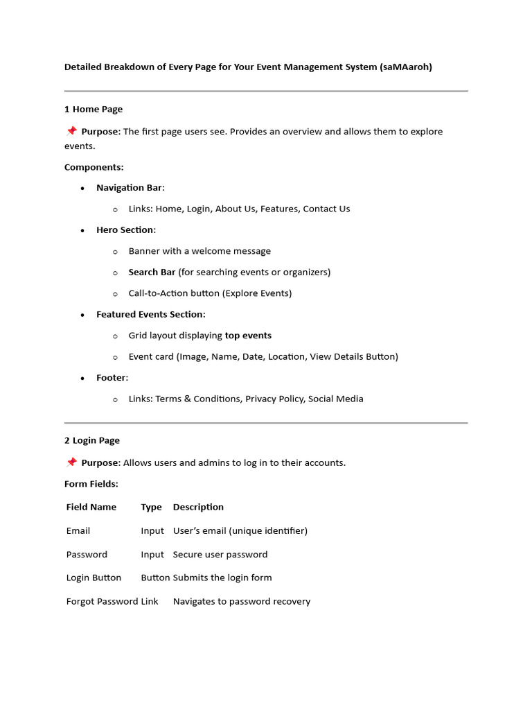 Detailed Breakdown of Every Page For Your Event Management System | PDF | Password | Credit Card
