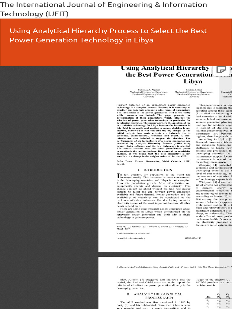 View of Using Analytical Hierarchy Process To Select The Best Power Generation Technology in ...