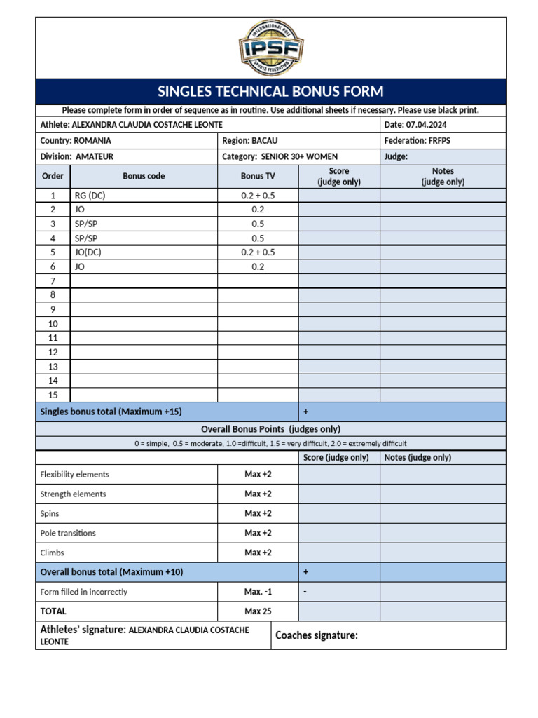 Romania_Pole Sport_Amateur_Senior 30+ Women_Technical bonus_Alexandra ...