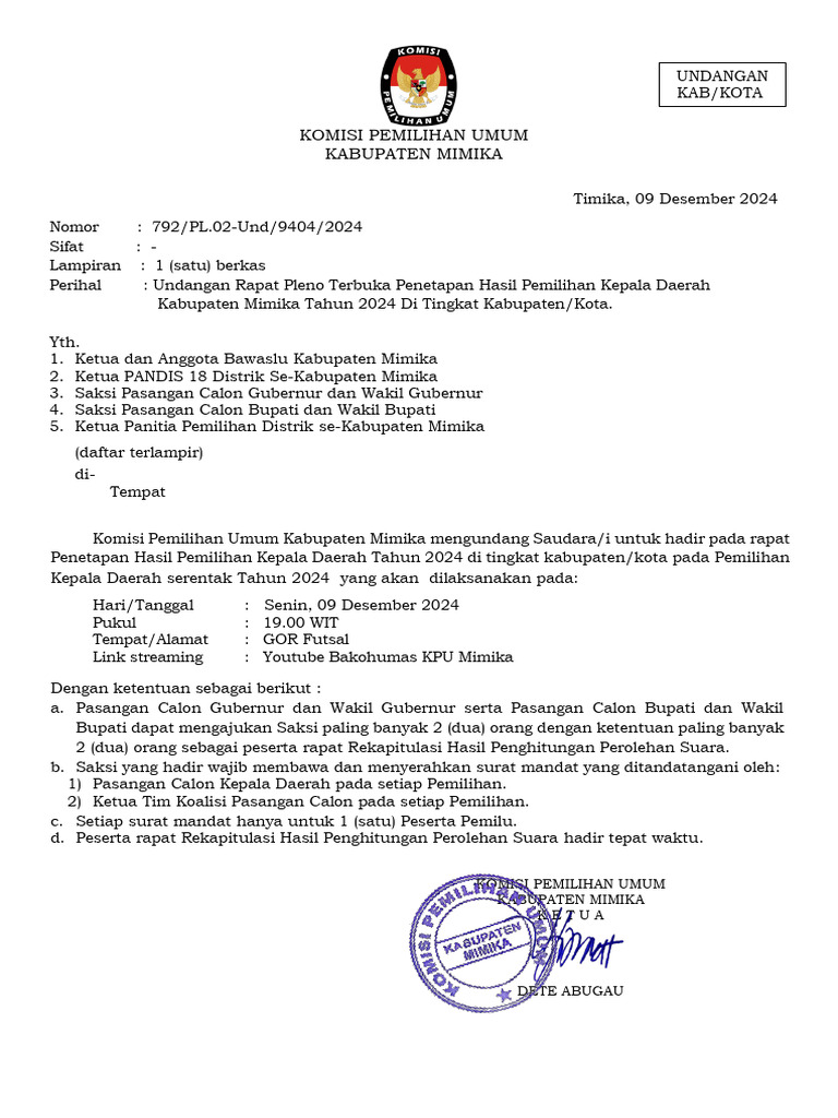 KABKOTA_UNDANGAN PLENO PILKADA | PDF