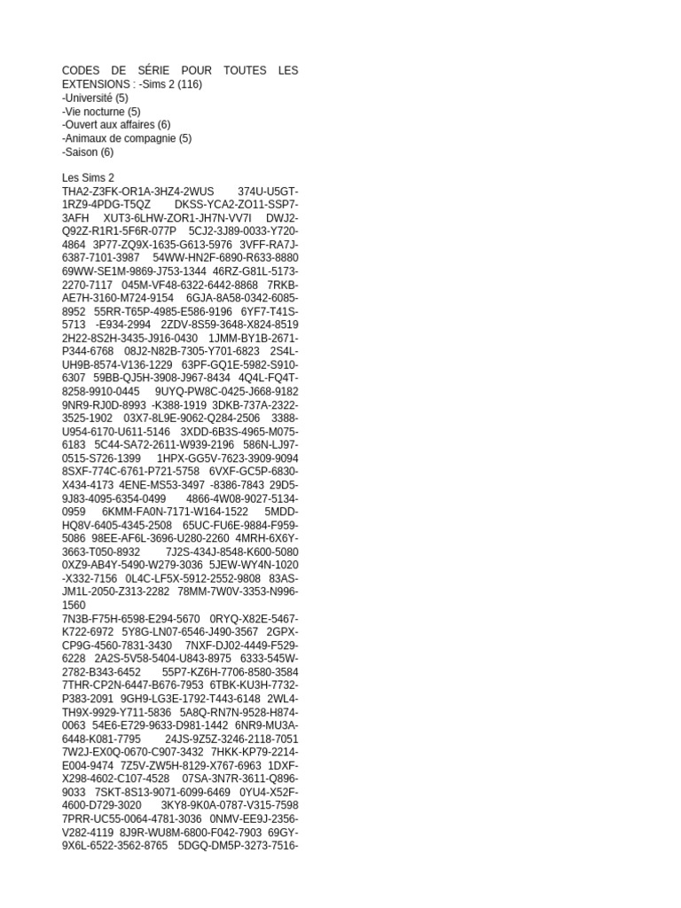 CD-CLÉS___CODES SÉRIAUX___pour (((TOUS les JEUX))) des Sims 2 Université, Vie nocturne, Ouvert ...