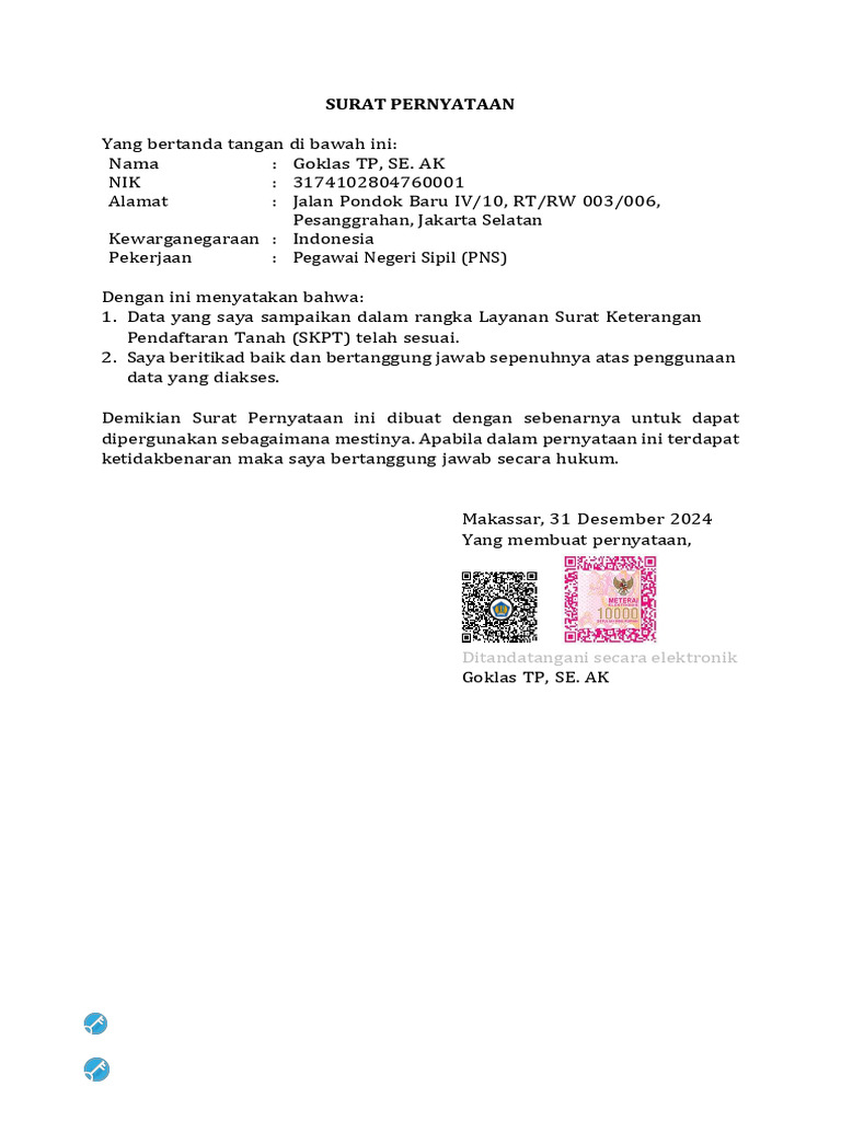 Surat Pernyataan Ematerai | PDF