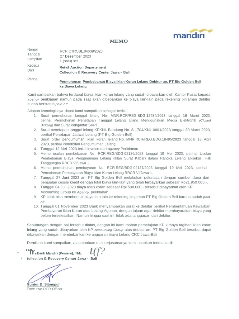 Pembebanan Biaya Iklan Lelang | PDF