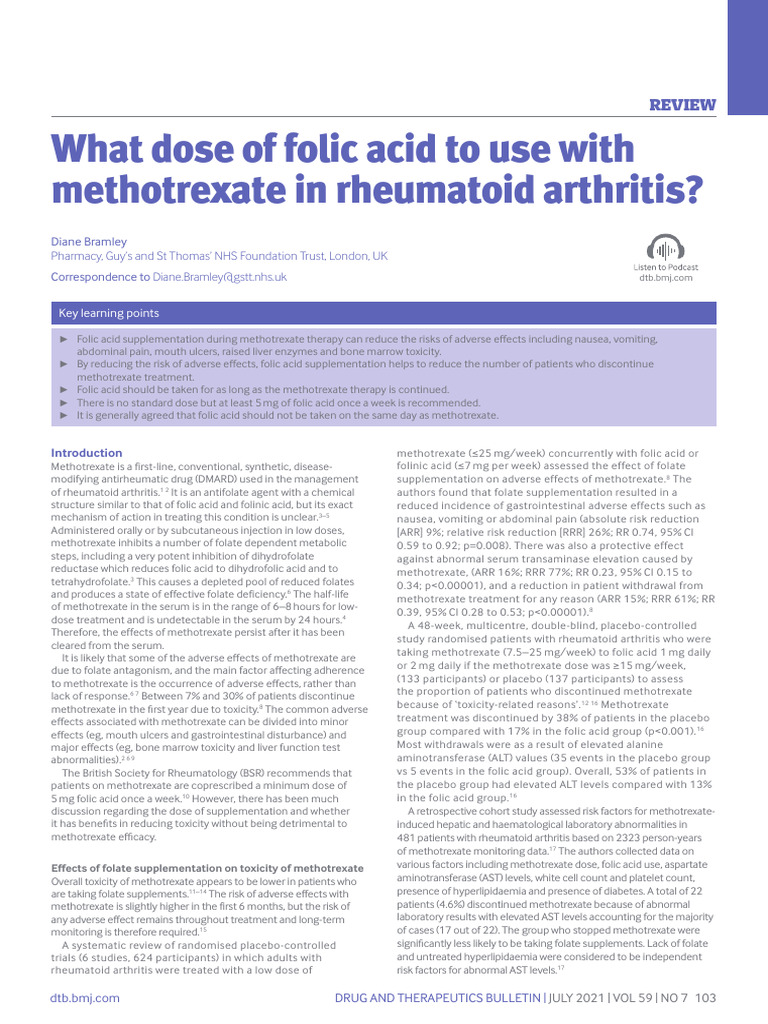 Folic Acid Dosage with Methotrexate | PDF | Drugs | Pharmacology