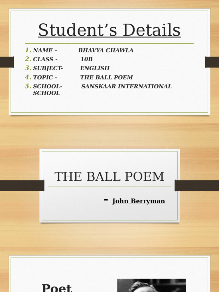 THE BALL POEM PPT 1 | PDF