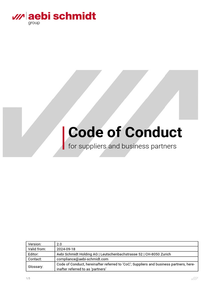 AebiSchmidtGroup CodeOfConduct Suppliers 20240918 en | PDF | Bribery | Corruption