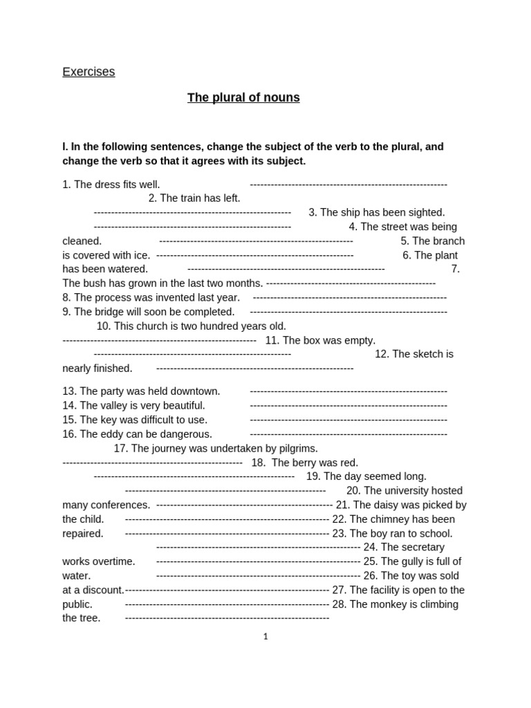 Plural Nouns Exercises and Solutions | PDF