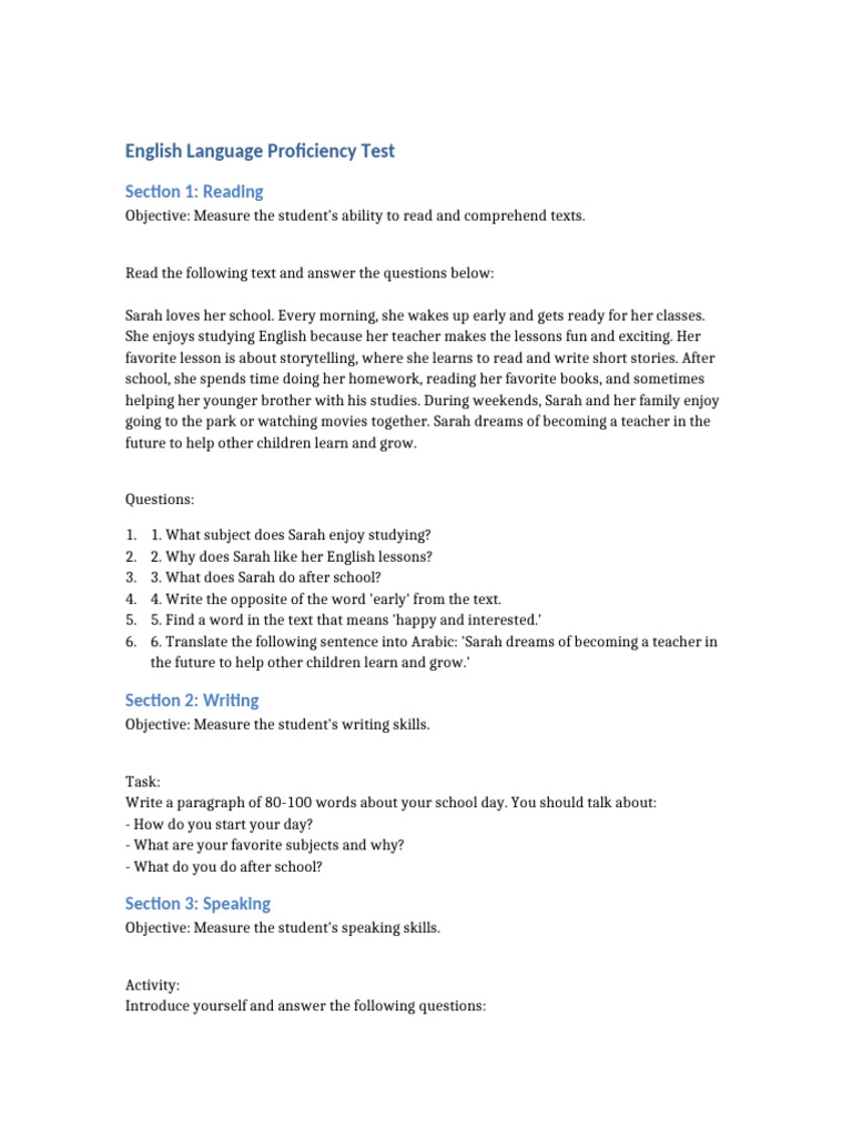 Updated English Proficiency Test | PDF