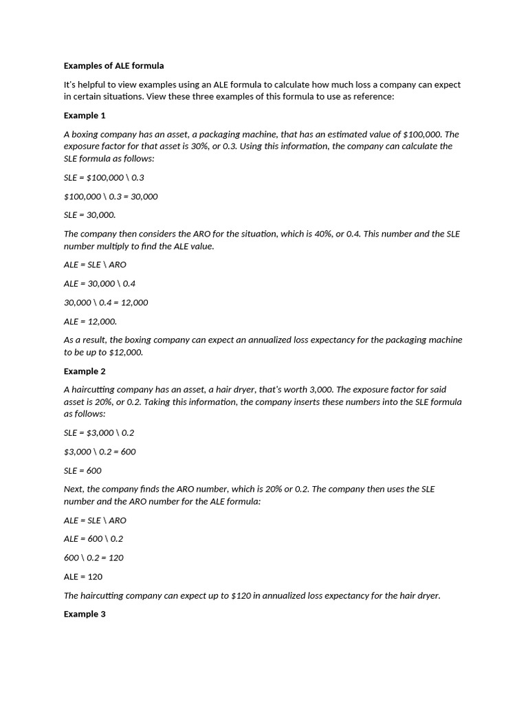 Examples of ALE Formula | PDF