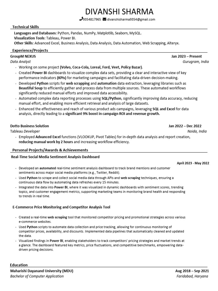 Divanshi - Sharma.Update Resume | PDF | Data Analysis | Microsoft Excel