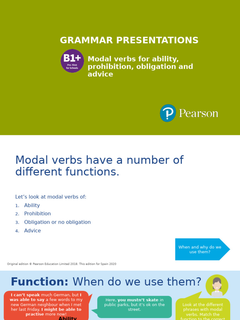 Modal Verbs For Ability, Prohibition, Obligation and Advice | PDF ...