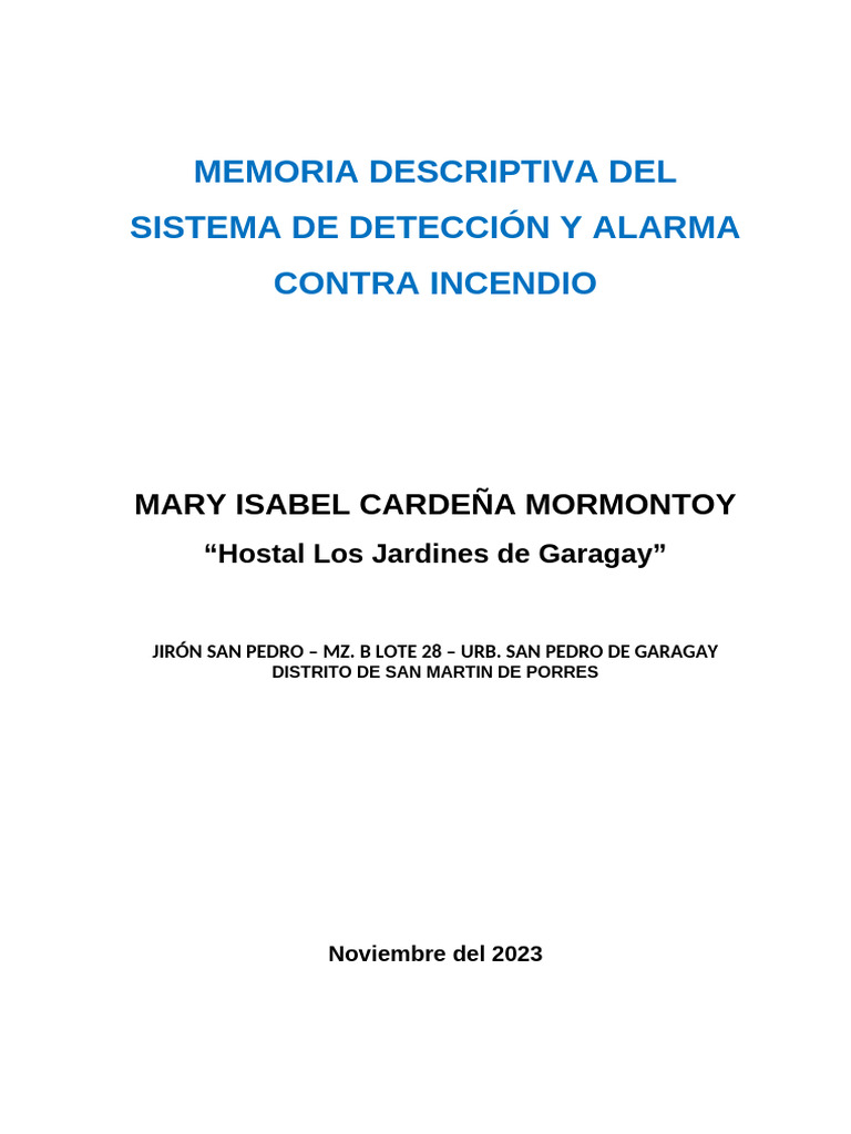 Memoria Descriptiva de Alarma Contra Incendios | PDF