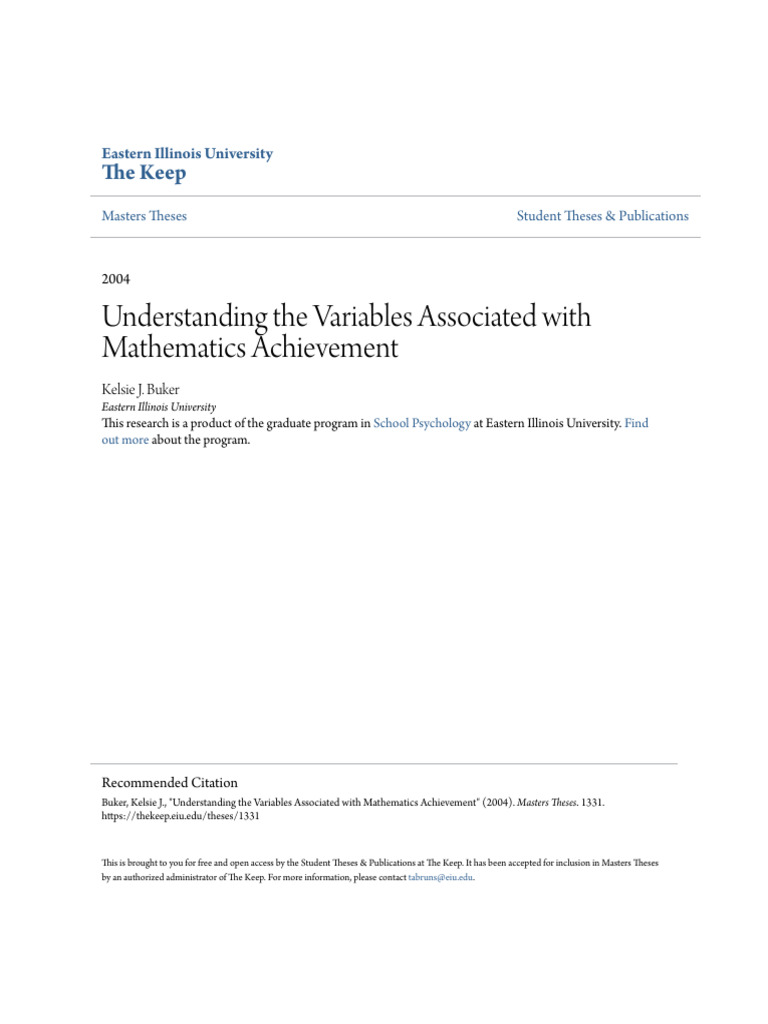 Understanding The Variables Associated With Mathematics Achieveme | PDF ...