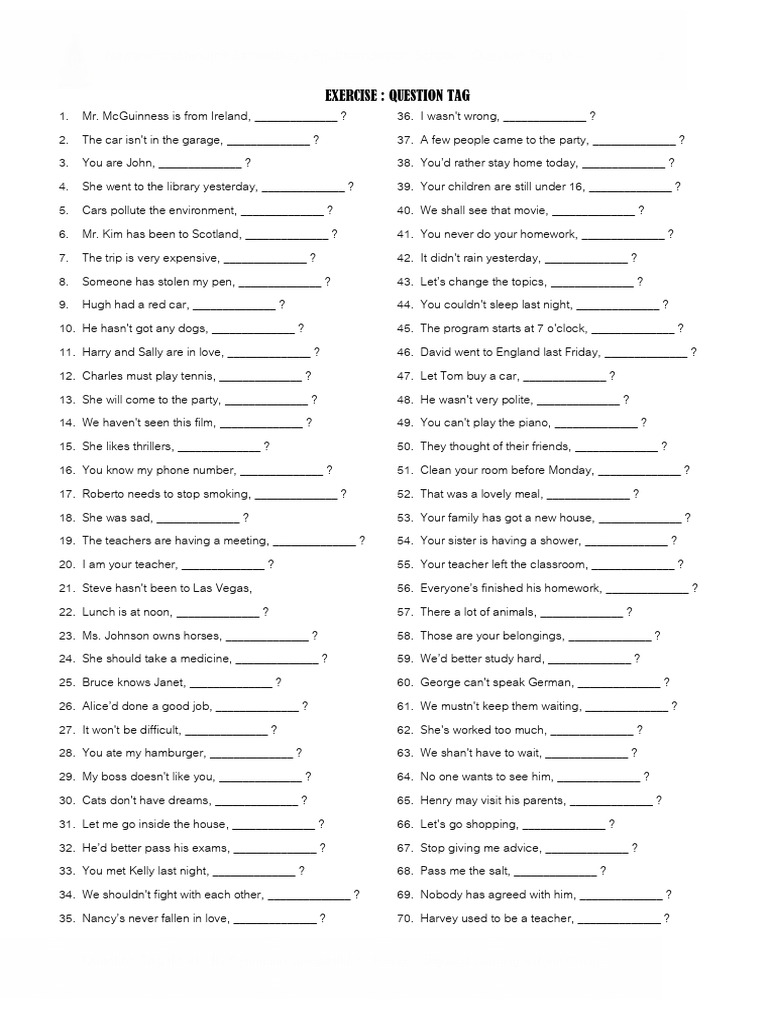 Question Tag Exercises for M.4 Students | PDF