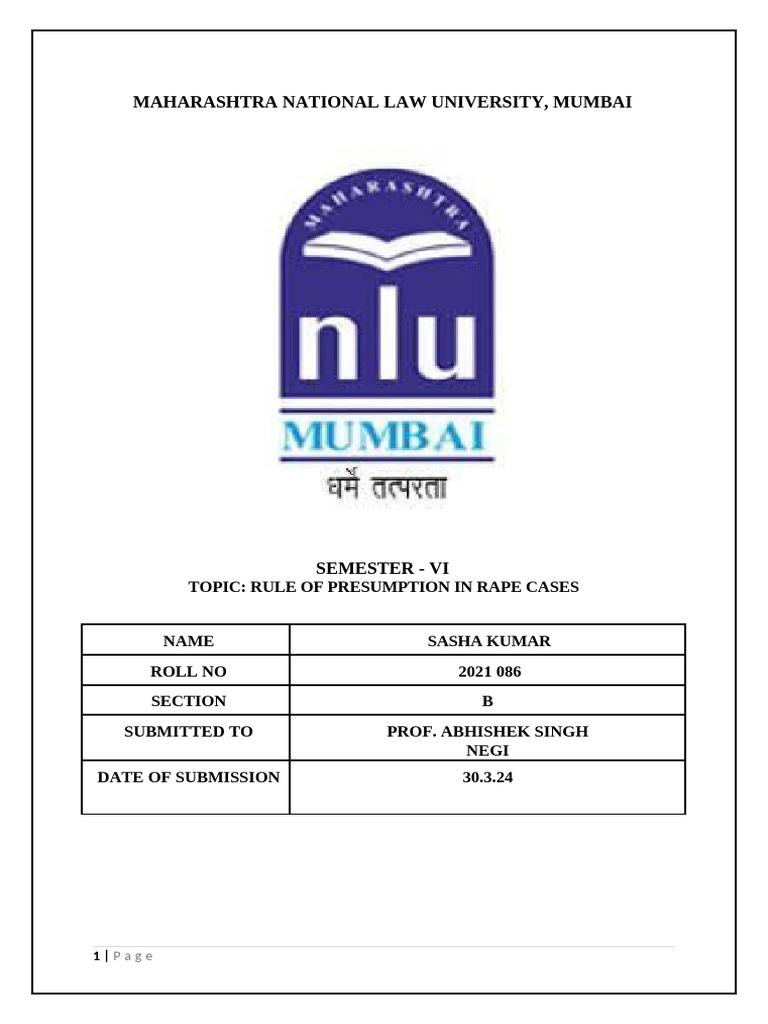 Sasha Kumar 2021086 First Draft | PDF | Presumption Of Innocence ...