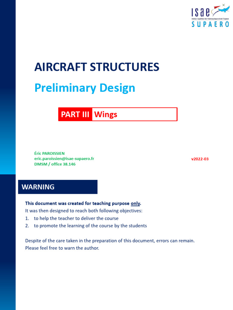 Aircraft Structures - Preliminary Design - PART III - (v2022 03) | PDF ...