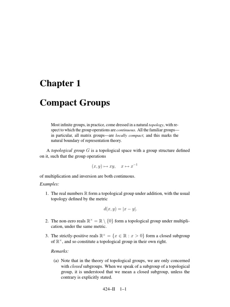 Compact Groups | PDF | Group (Mathematics) | Continuous Function