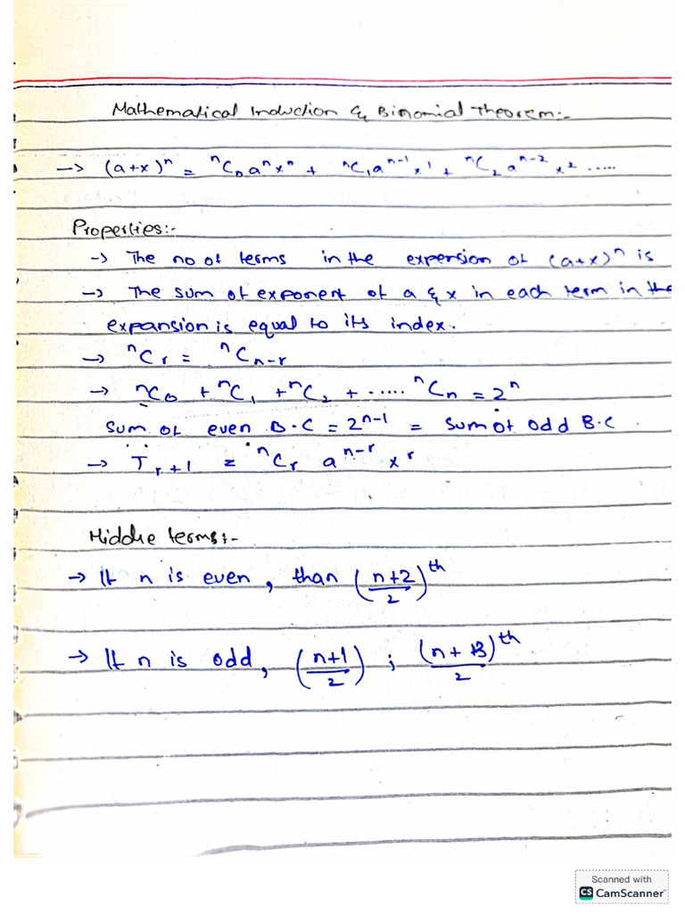 mathematical induction and binomial theorem notes | PDF