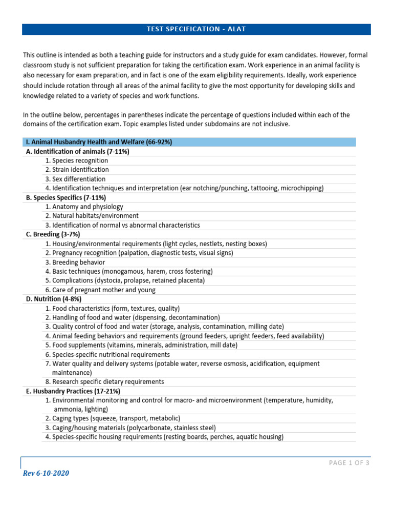 2020 ALAT Content Outline - Website | PDF | Personal Protective ...