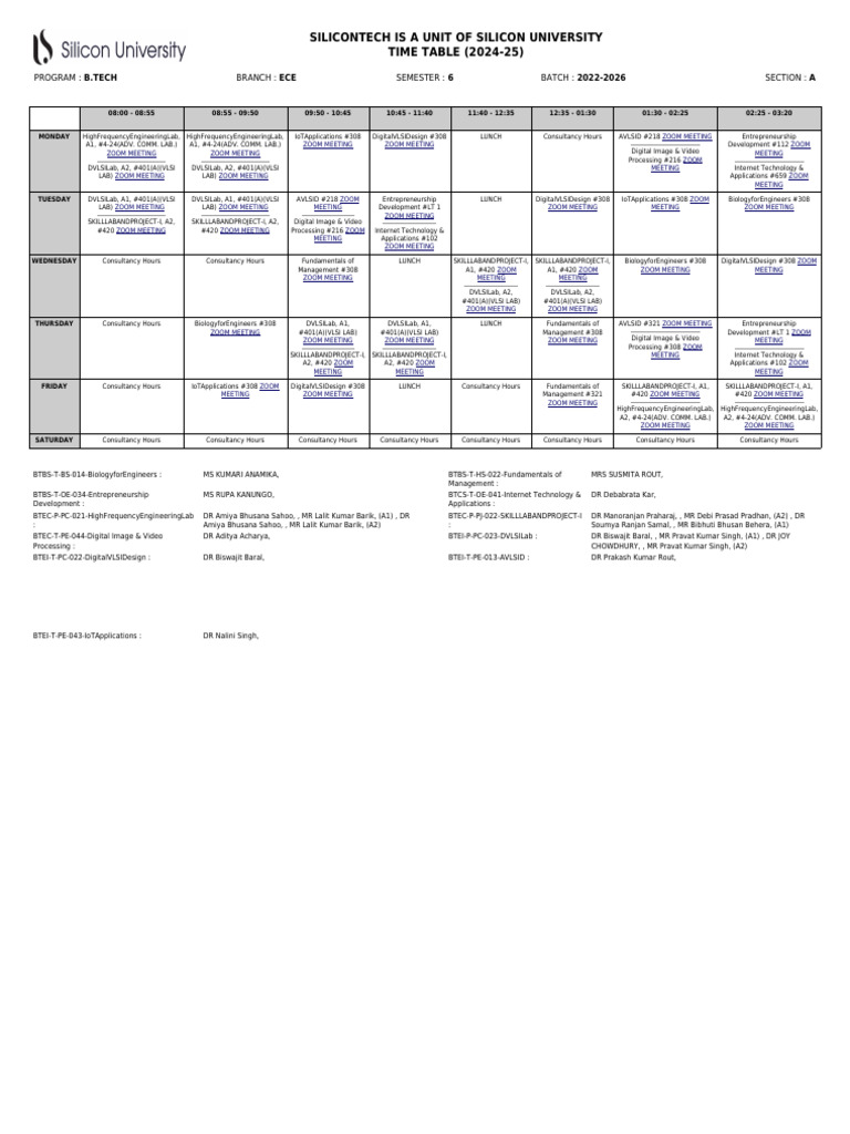 Timetable (B.tech Ece 6 (A) ) | PDF