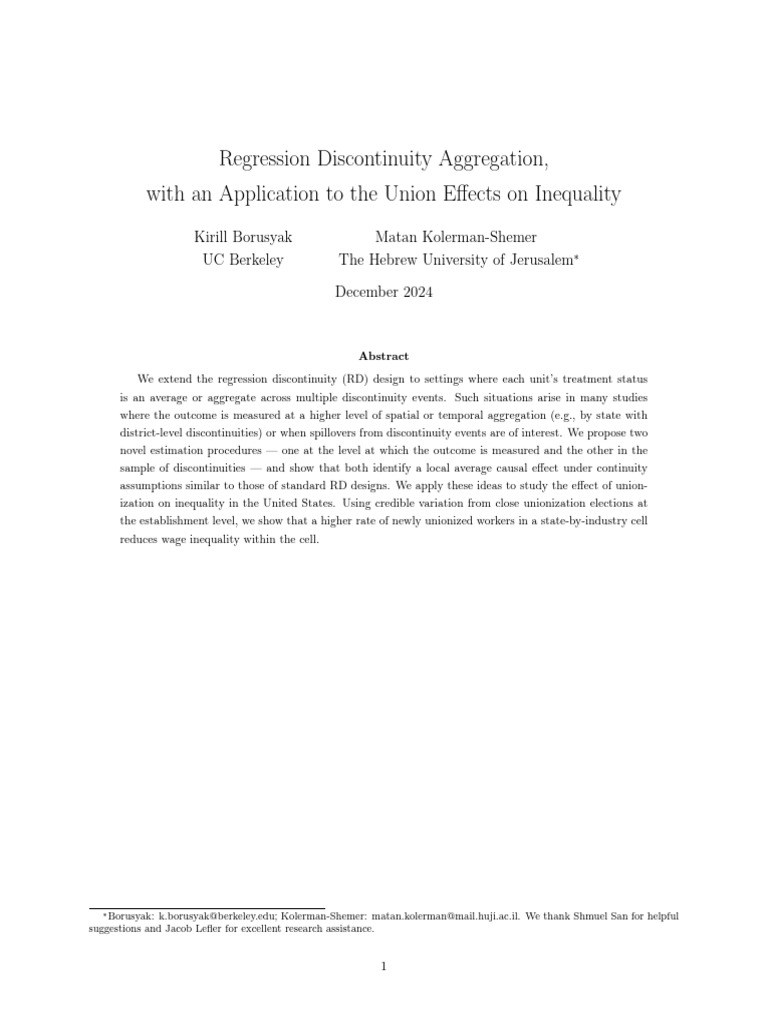 Regression Discontinuity Aggregation, With An Application To The Union Effects On Inequality ...