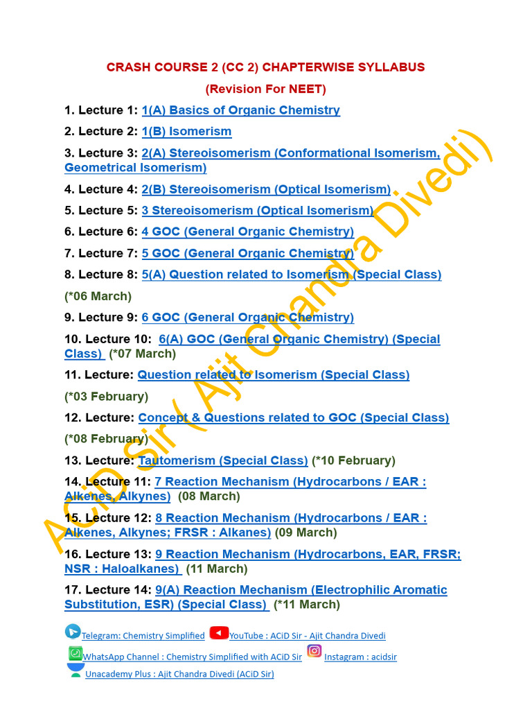 Organic Chemistry Crash Course Overview | PDF | Aldehyde | Chemical ...