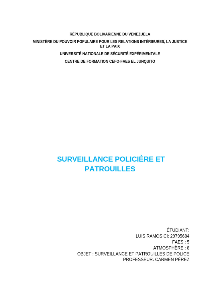Surveillance Et Patrouille Policière | PDF | Police | Sécurité