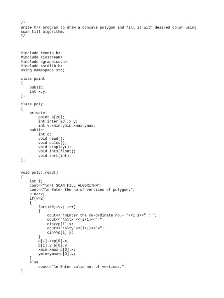 Write C++ Program To Draw A Concave Polygon and Fill It With Desired Color Using Scan Fill ...