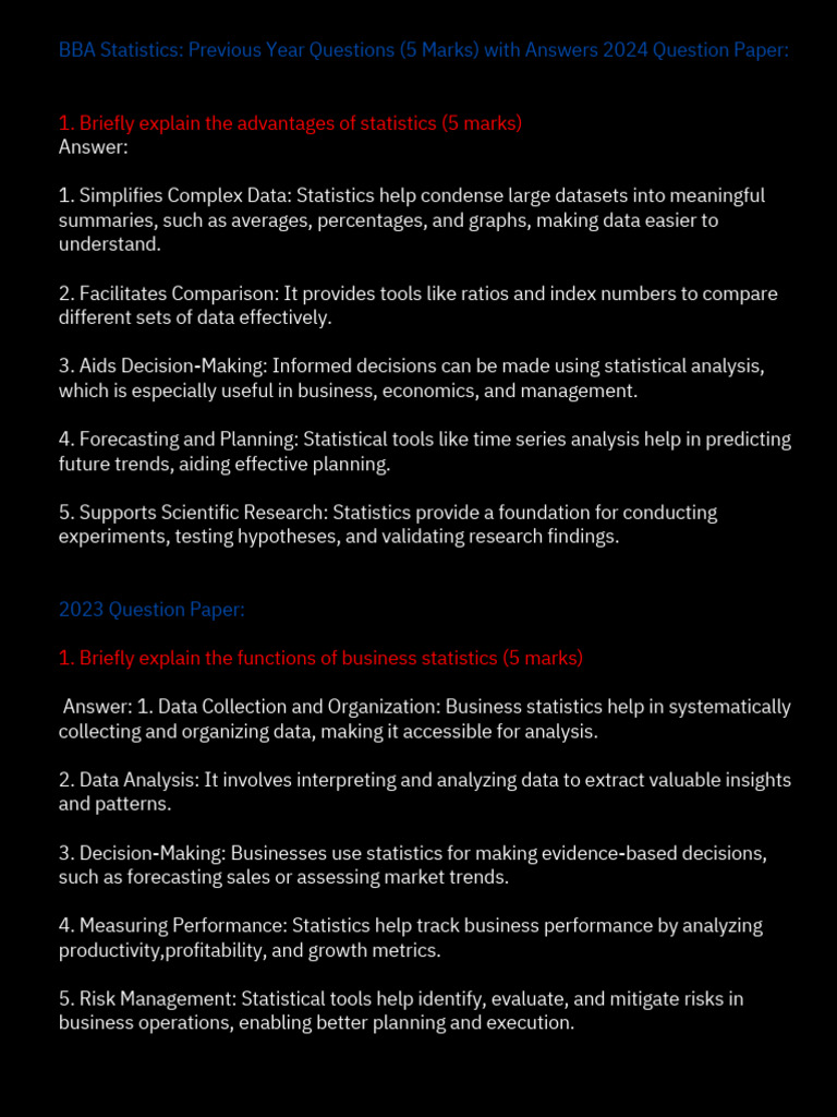 BBA Statistics Past Year Questions & Answers | PDF | Statistics | Data
