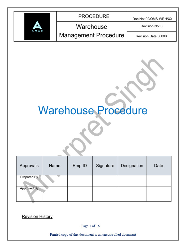 Warehouse Management Procedure | PDF | Invoice | Inventory