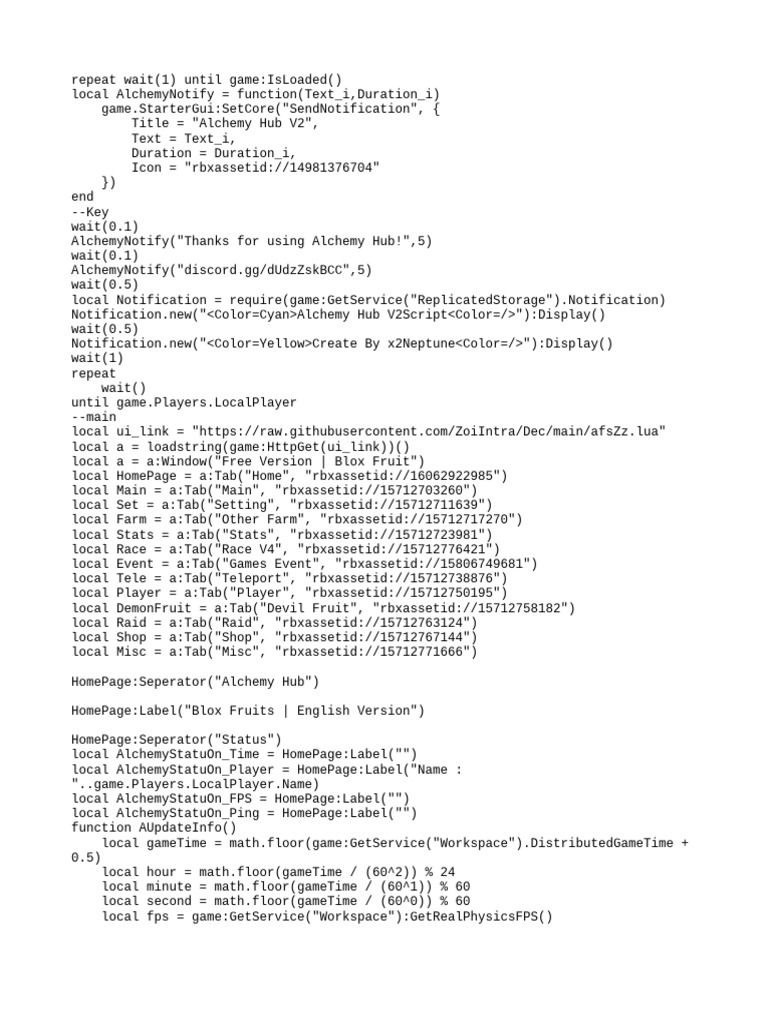 Alchemy Hub V2 Script for Blox Fruits | PDF