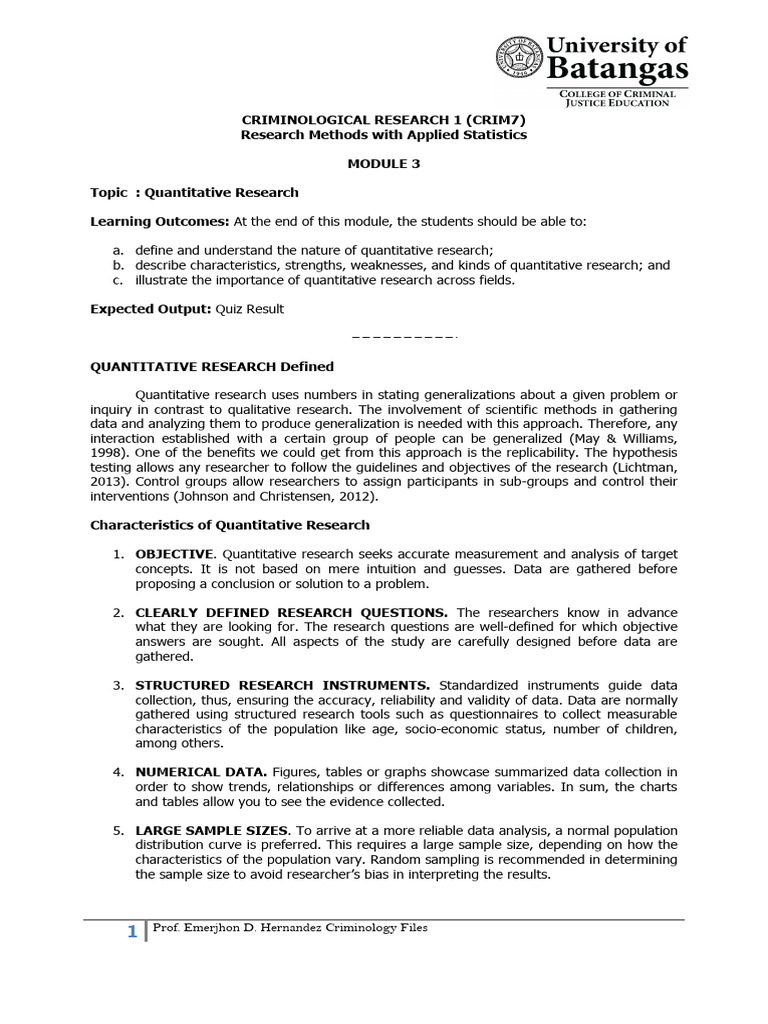 MODULE 3 - Quantitative Research | PDF | Quantitative Research | Experiment