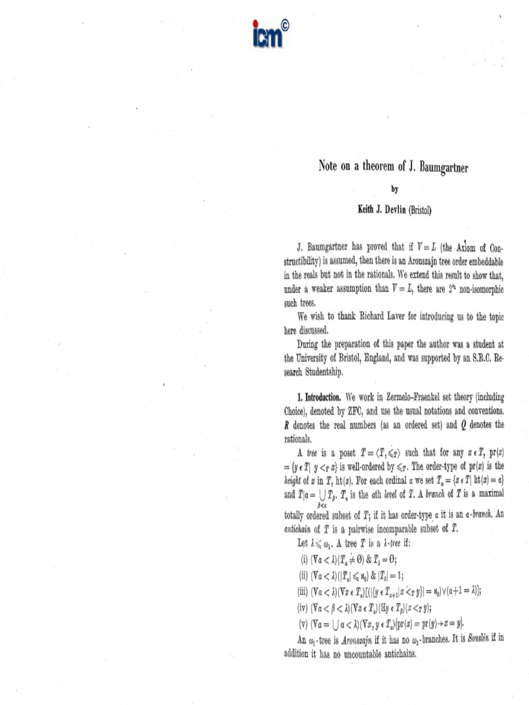 Note On A Theorem of J Baumgartner | PDF