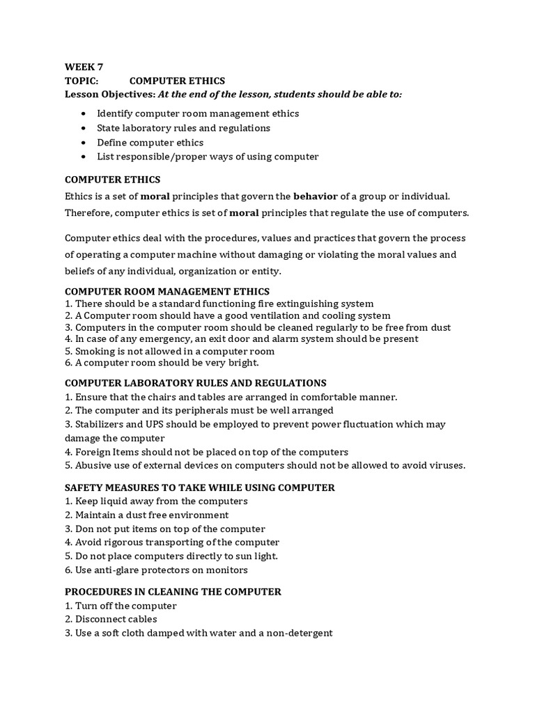 Week 2 - Computer Ethics and Safety Measures | PDF