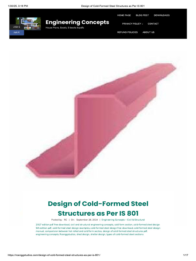 Cold-Formed Steel Design per IS 801 | PDF | Rolling (Metalworking ...