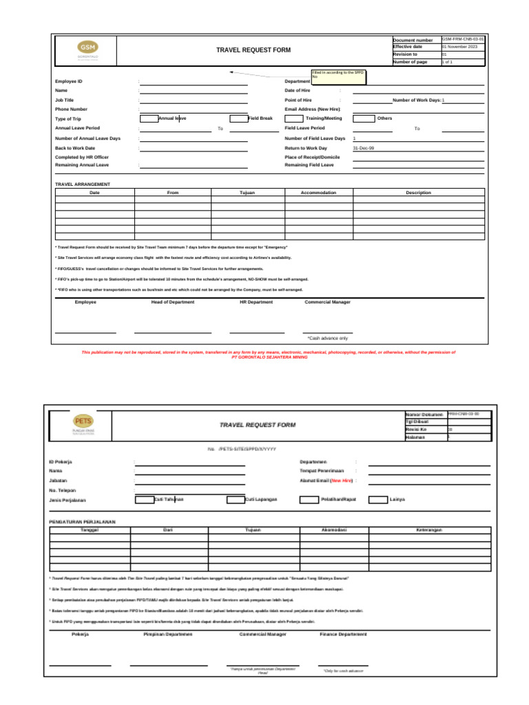 GSM-FRM-CNB-03-01 Travel Request Form | PDF