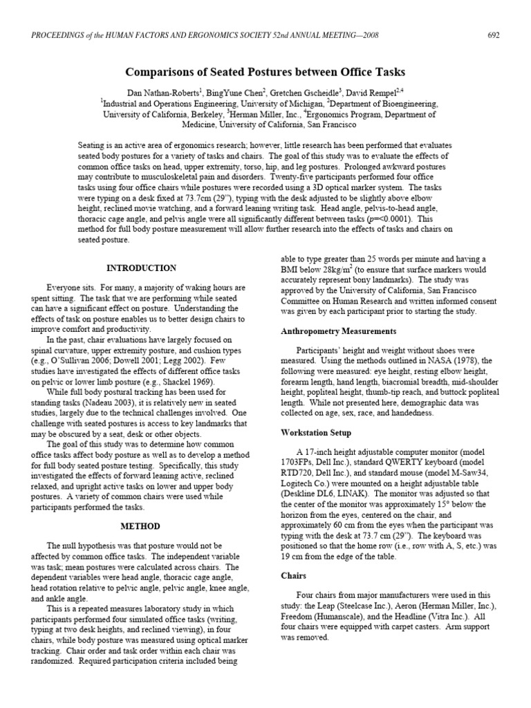 Comparisons of Seated Postures Between O | PDF | Musculoskeletal System ...