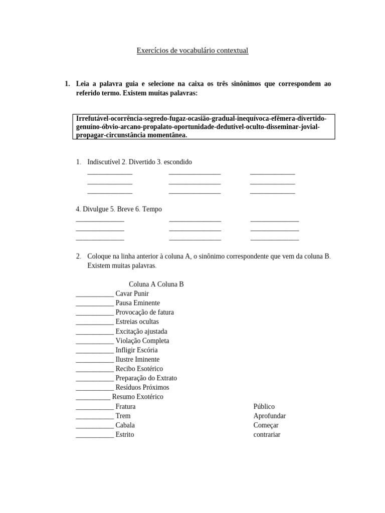 Exercícios de Vocabulário Contextual | PDF