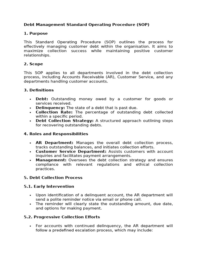 Debt Management SOP for Collections | PDF | Debt | Business