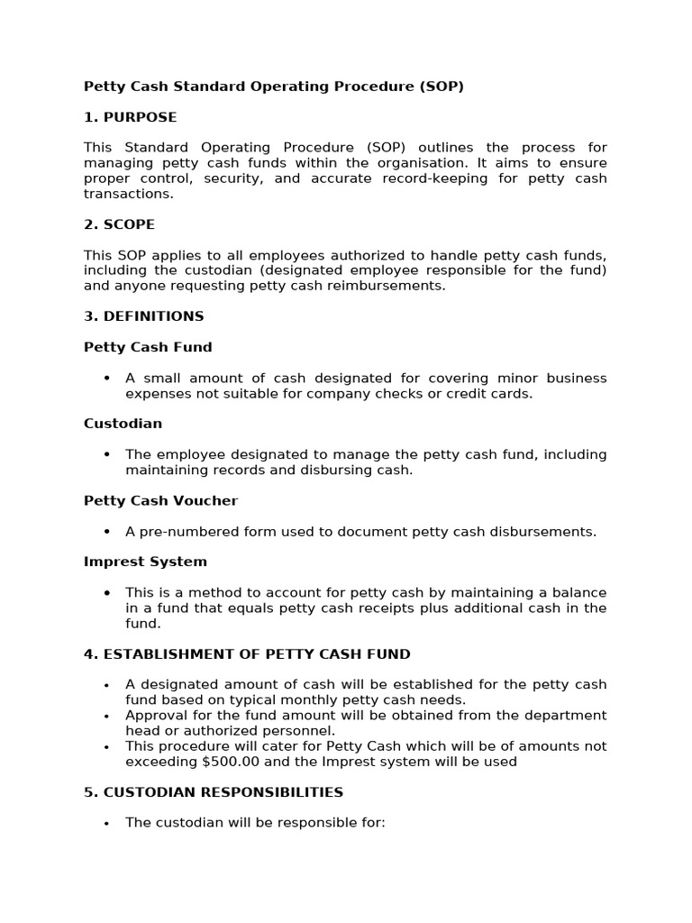 Petty Cash Standard Operating Procedure | PDF | Business