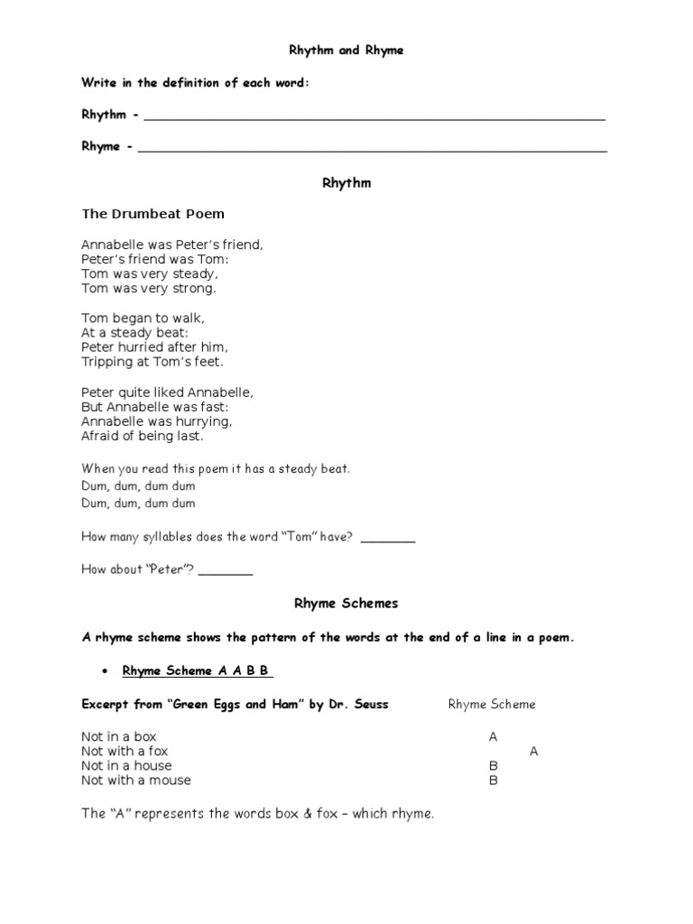 Dr. Seuss Rhyme Schemes Explained | PDF | Language Arts & Discipline ...