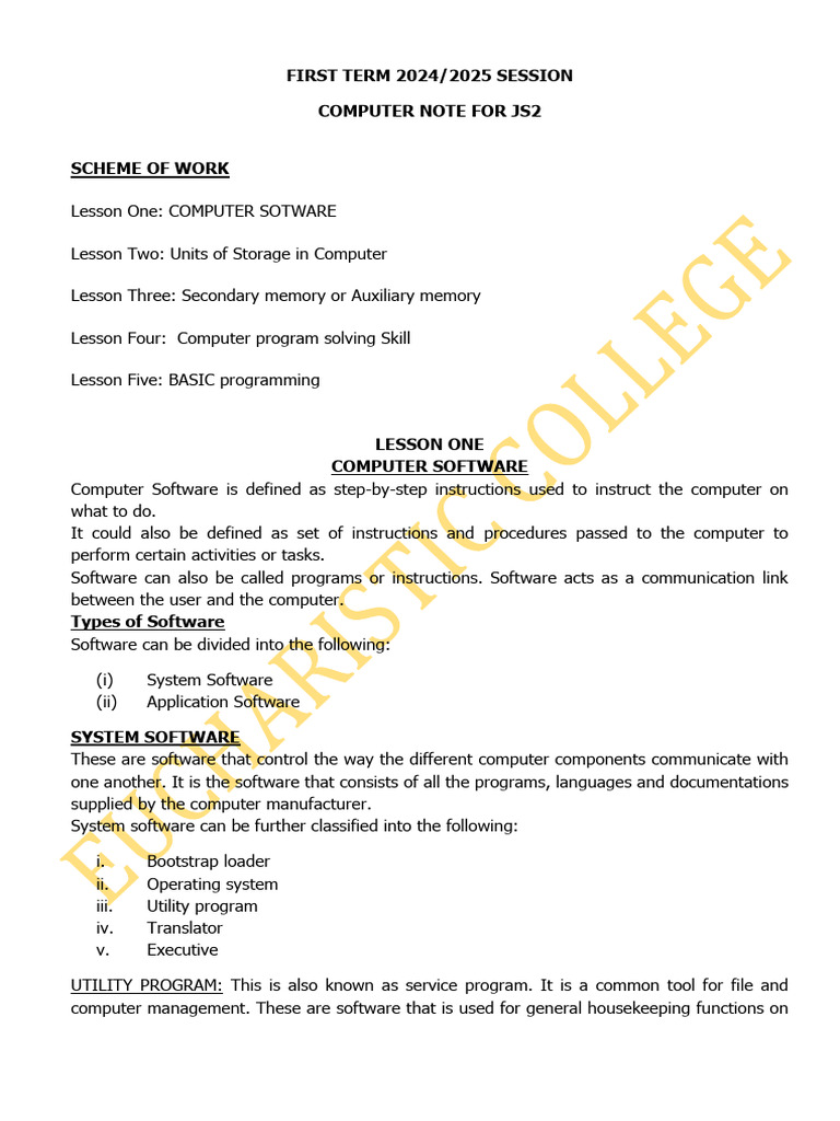 Computer Js 2 First Term 2024 2025 | PDF | Byte | Computer Data Storage