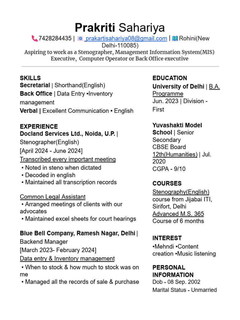 prakriti's resume | PDF