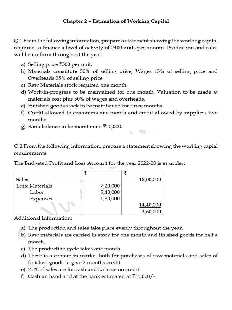 FM (Estimation of Working Capital)[1] | PDF | Credit | Finance & Money ...