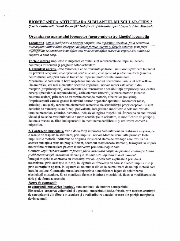 Biomecanica Articulara Si Bilantul Muscular Curs 2 | PDF