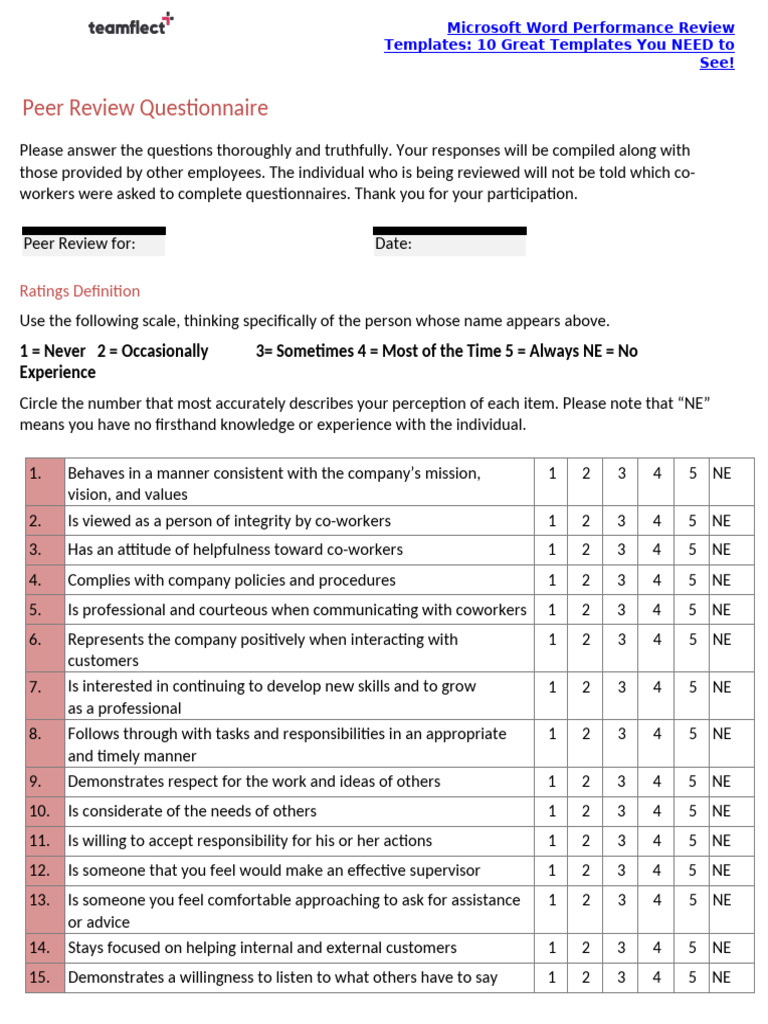 Peer Review Questionnaire | PDF | Questionnaire | Psychological Concepts